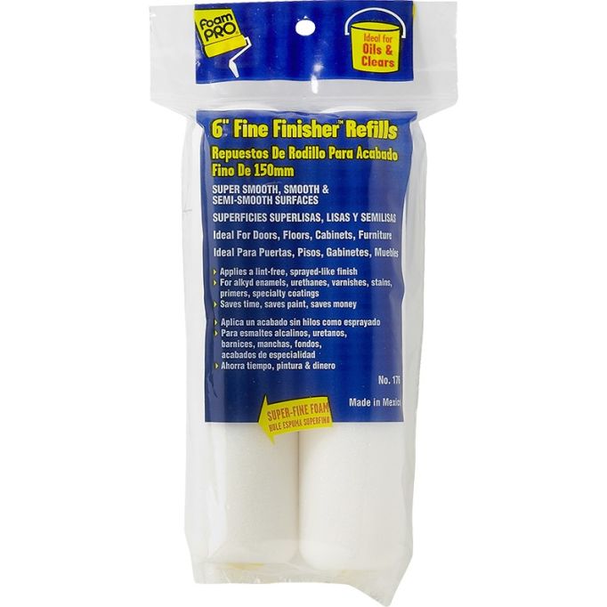 FoamPRO 176 6" Fine Finish Roller Refill (High Density Foam) 2Pk