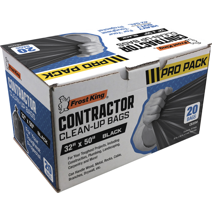 Frost King 4CB3250 3mil 42gal 32" x 50" Black Contractor Bags (20ct)